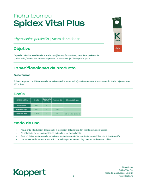 Spidex Vital Plus | Araña Roja | Ácaros Depredadores (Phytoseiulus ...